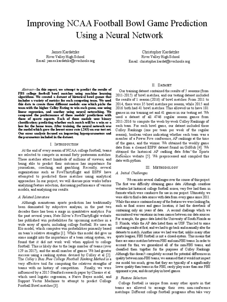Neural Network for NCAA Bowl Predictions | PDF | Artificial Neural ...