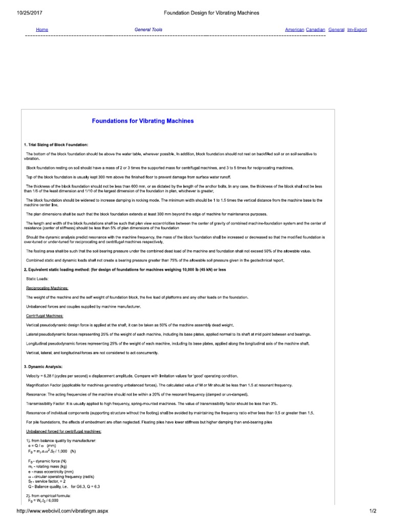 Foundation Design For Vibrating Machines | PDF