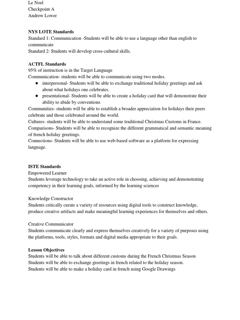 NYS LOTE Standards | PDF | Christmas And Holiday Season | Learning