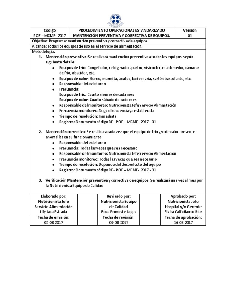 Ejemplo POE y Su Registro | Bienestar | Medicina