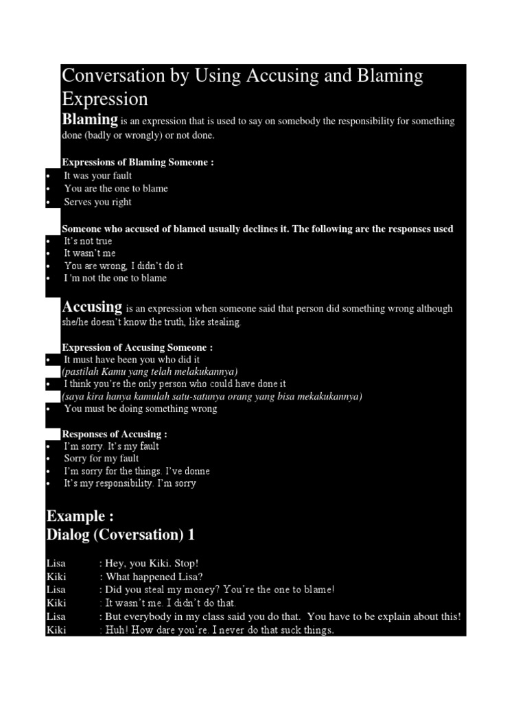 Conversation by Using Accusing and Blaming Expression | PDF ...