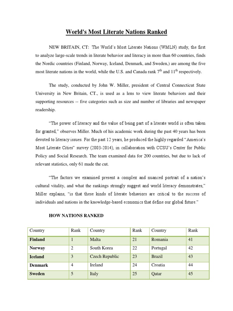 The World's Most Literate Nations Ranked: Finland, Norway, Iceland ...