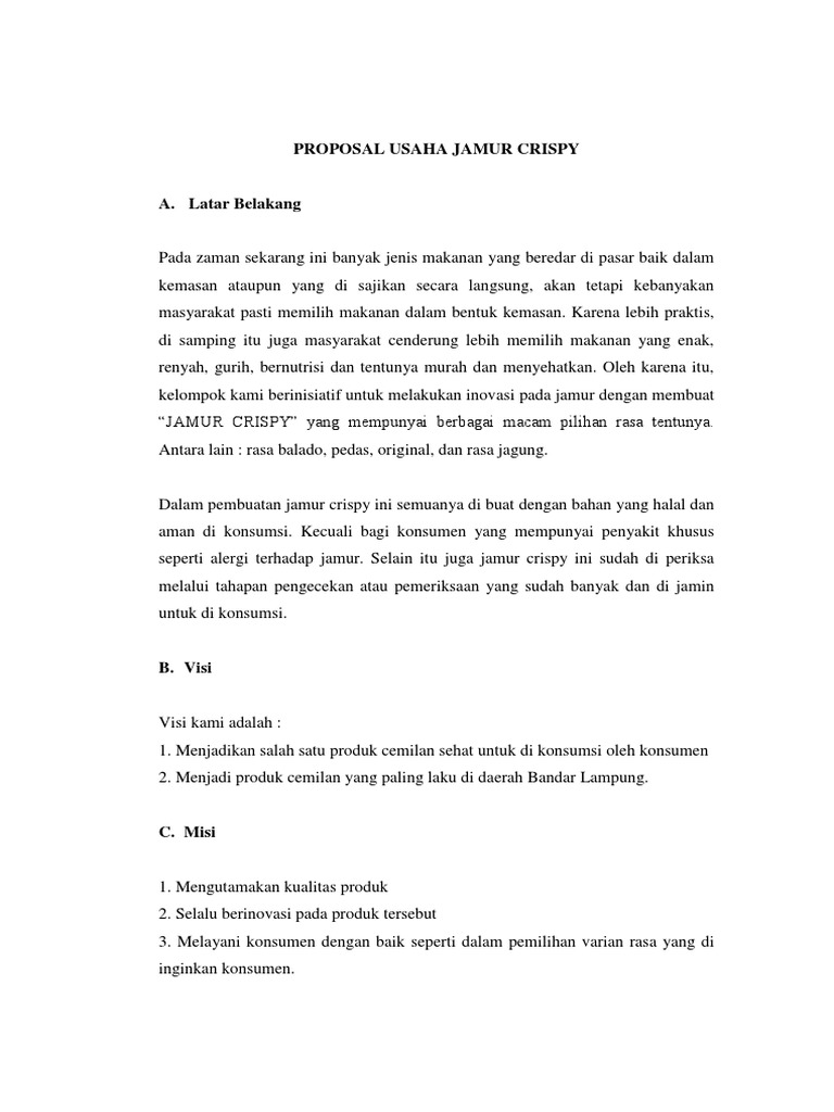 Proposal Usaha Jamur Crispy | PDF