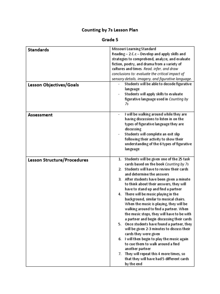 Counting by 7s Figurative Language Lesson | PDF | Quality Of Life ...
