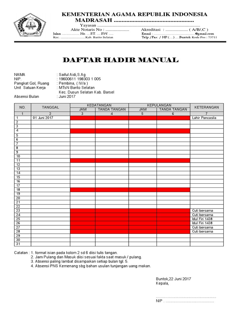 1444 Contoh Absen | PDF