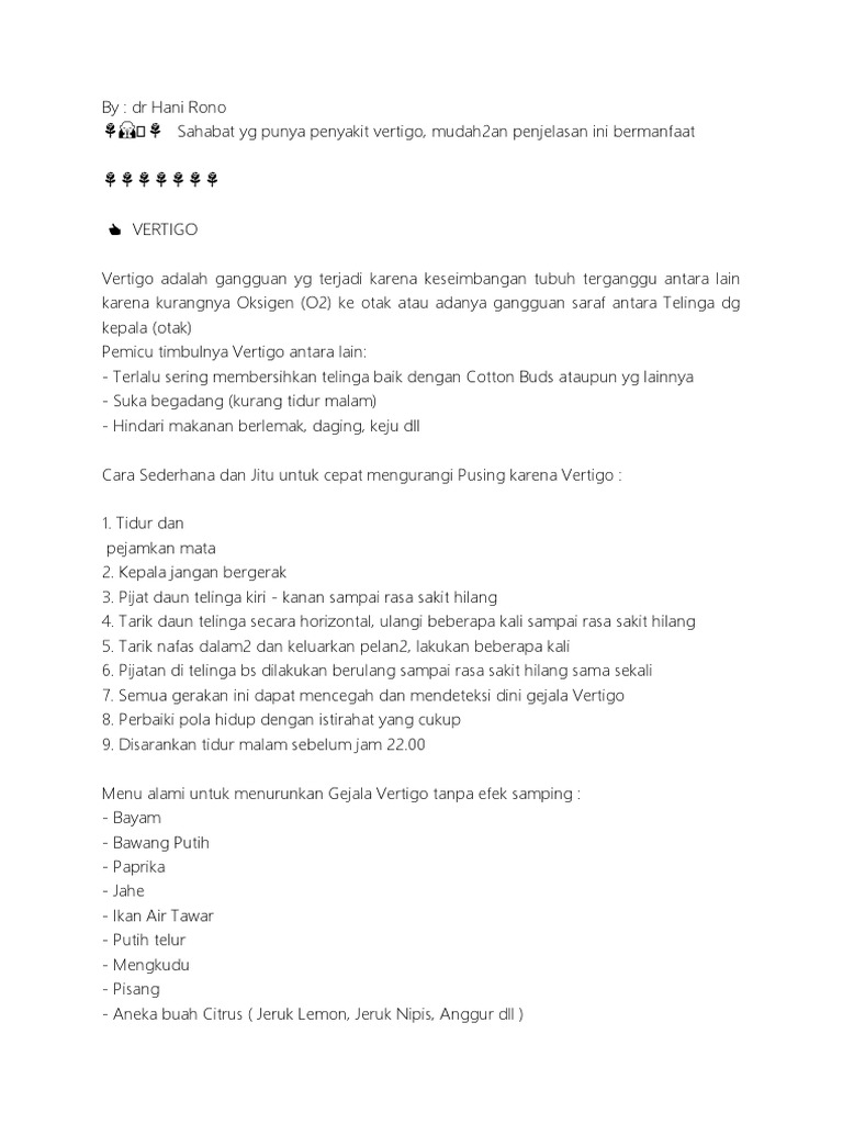 Cara Alami Atasi Vertigo Secara Efektif | PDF