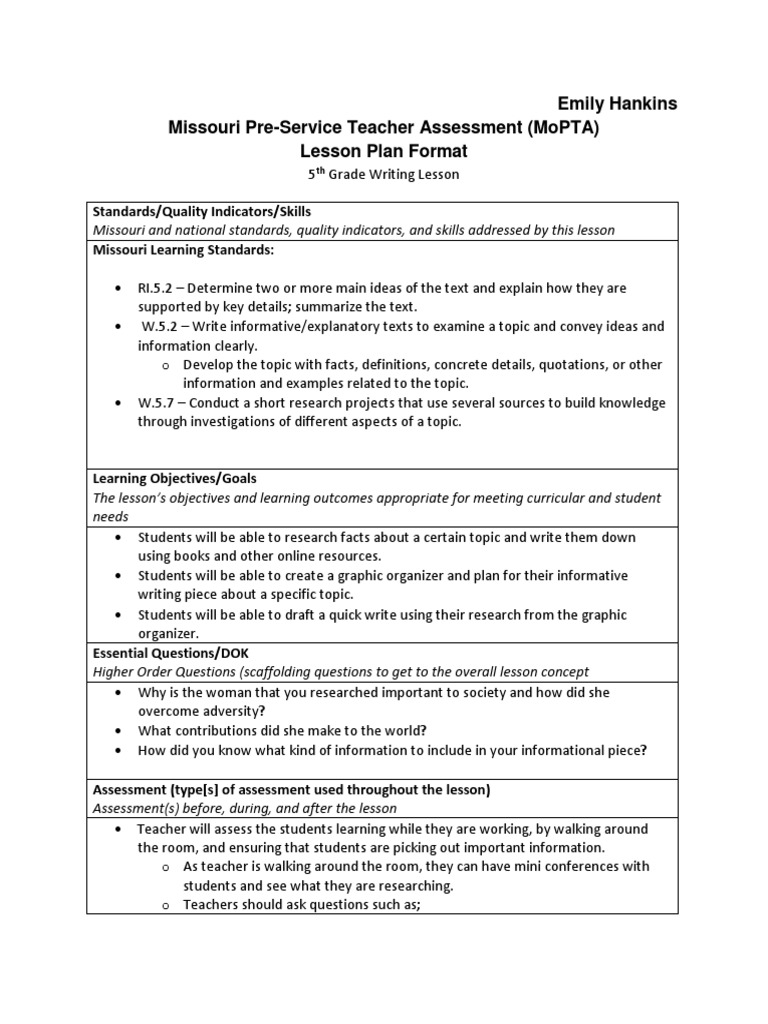 Mopta Lesson Format | PDF | Educational Assessment | Learning
