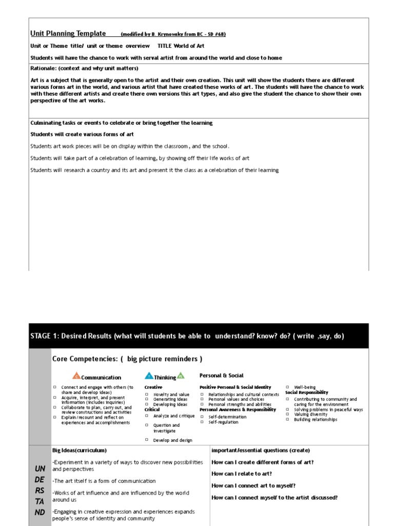 Unit Planning Template: Om BC - SD #68) | PDF | Educational Assessment ...