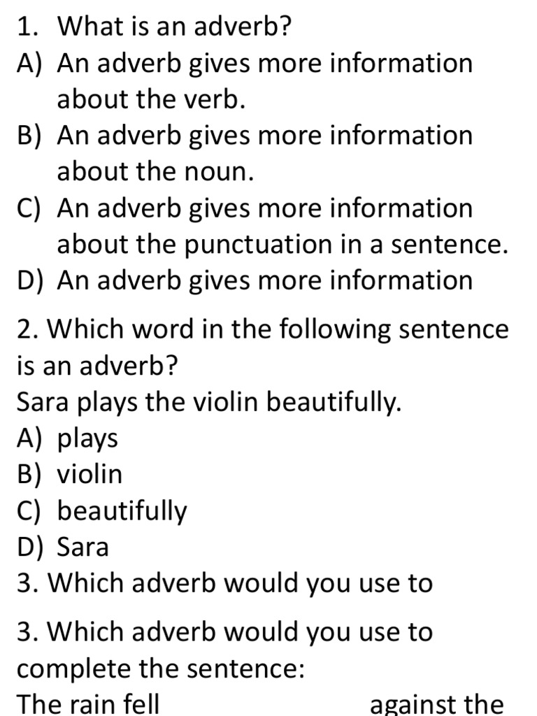 Adverb Quiz | PDF