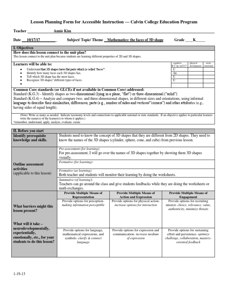 3annie Kim Lesson Plan 0 | PDF | Shape | Psychological Concepts