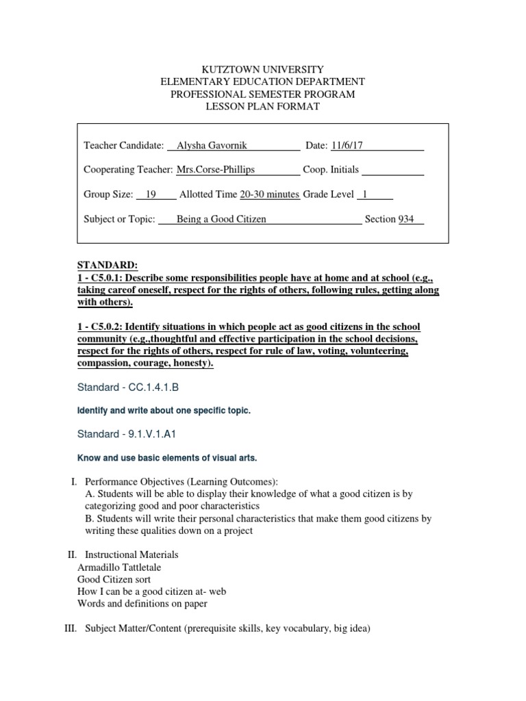 Good Citizen Lesson Plan | PDF | Psychological Concepts | Cognition