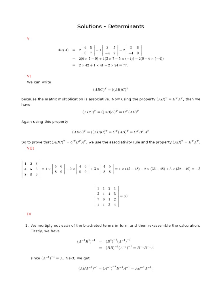 Solution Determinants | PDF | Determinant | Abstract Algebra