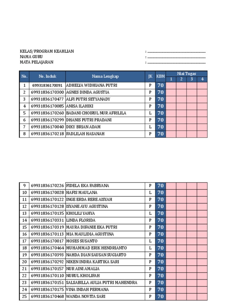 Format Nilai Pas Smk Nmc Pdf