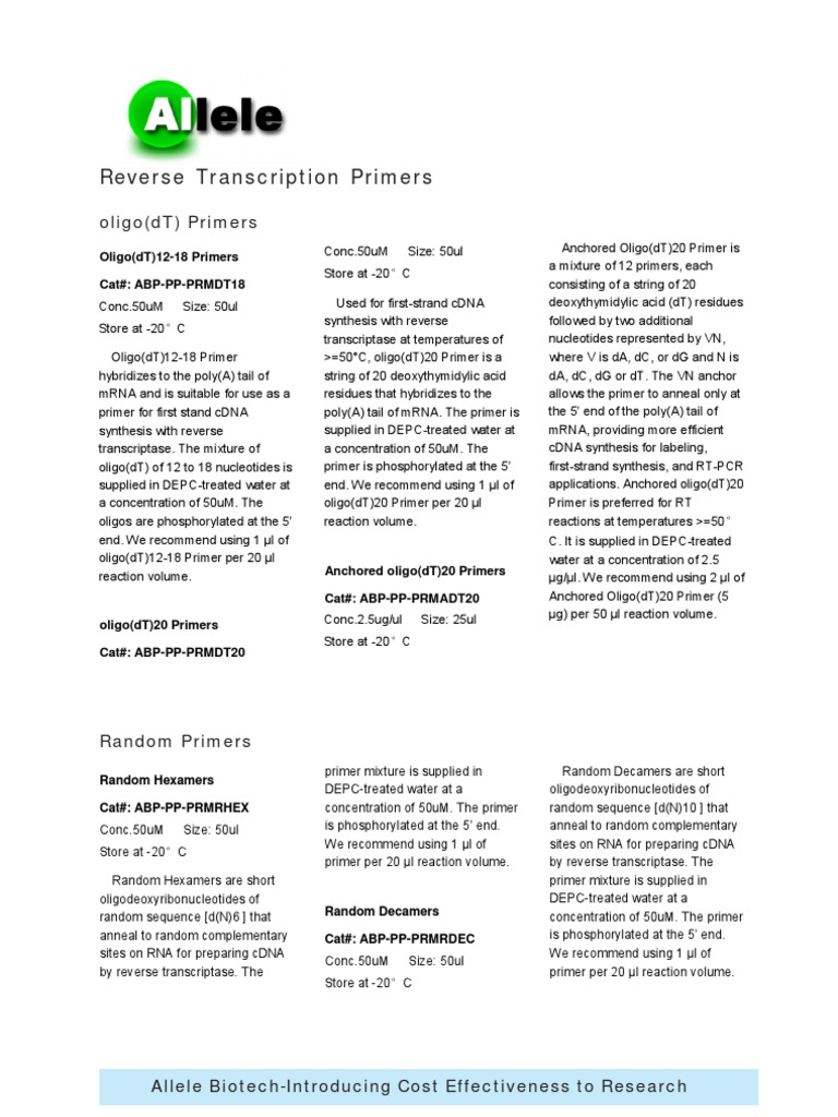 Reverse Transcription Primers | PDF | Primer (Molecular Biology ...