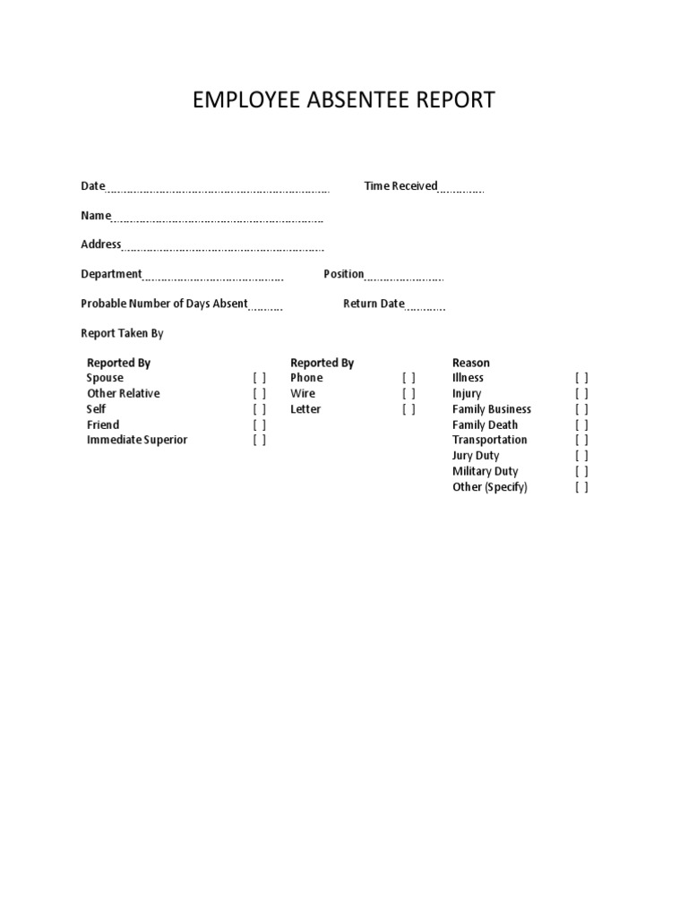 Employee Absentee Report Template | PDF | Government | Justice