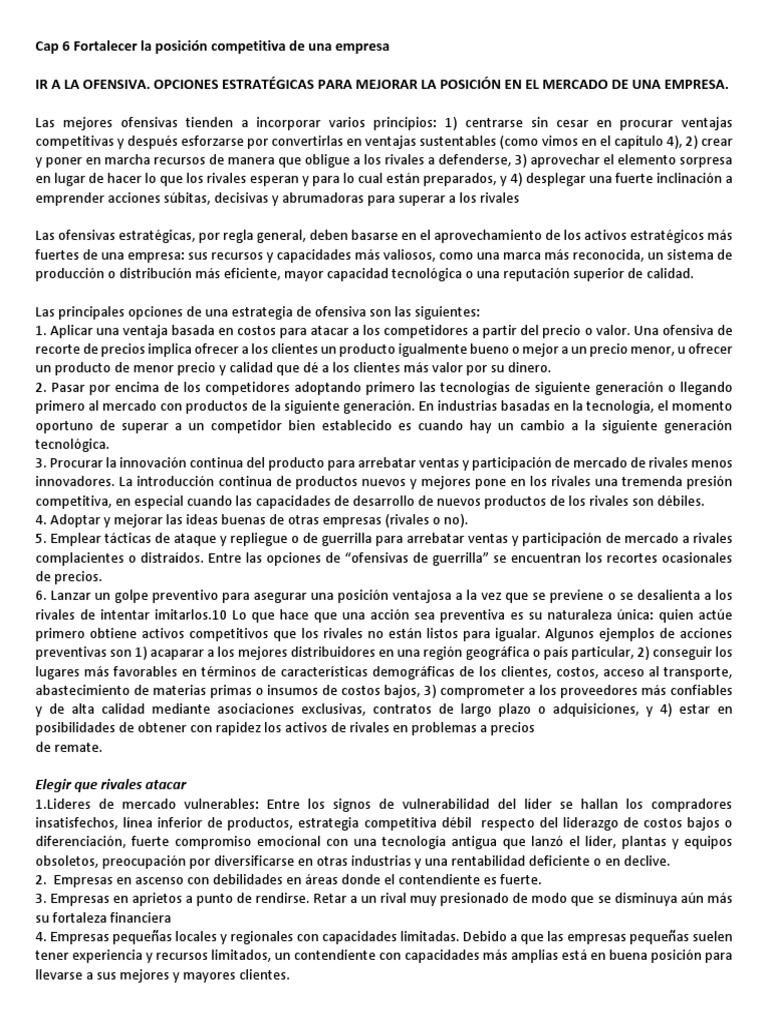 Cap 6 Fortalecer La Posición Competitiva de Una Empresa | Descargar ...