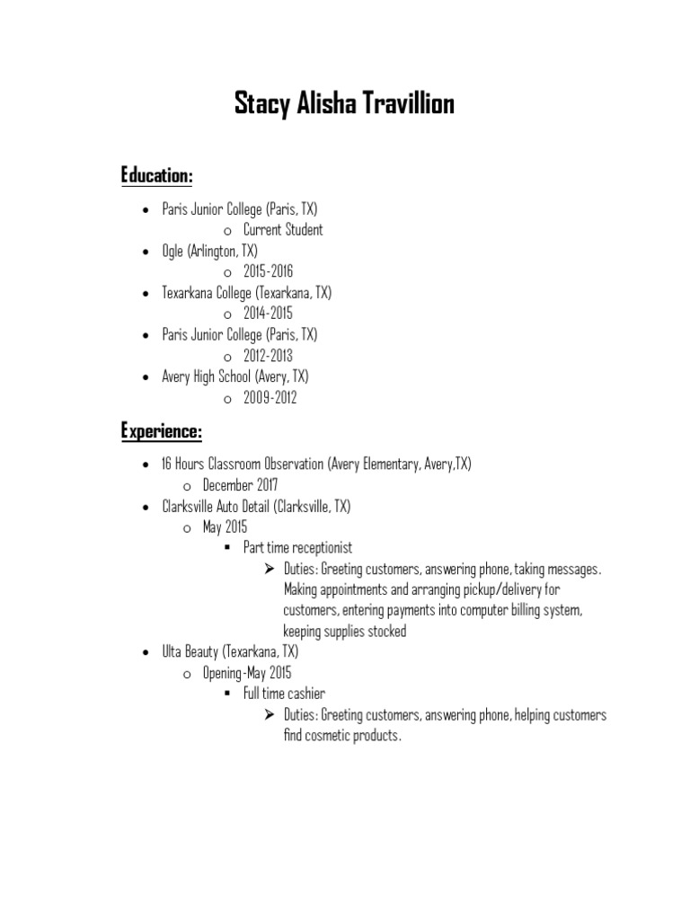 Stacy Alisha Travillion Resume | PDF