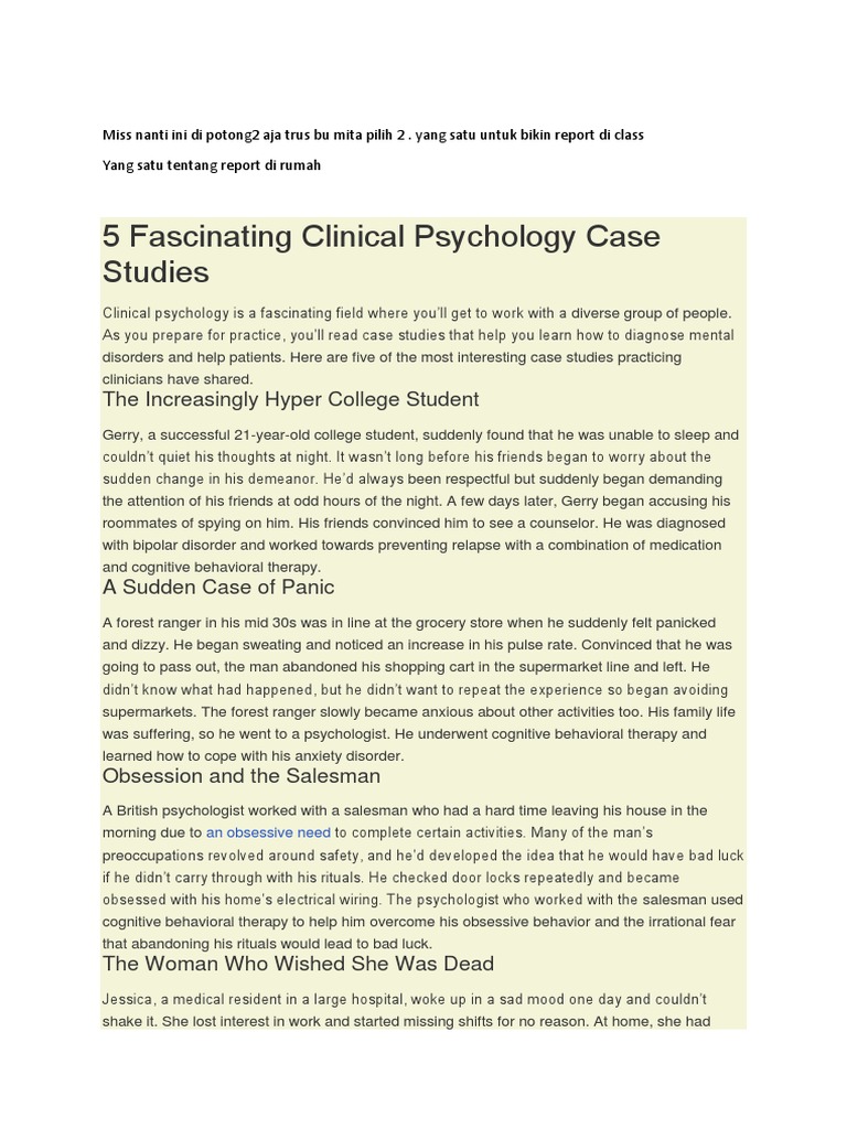 5 Fascinating Clinical Psychology Case Studies | PDF | Cognitive ...