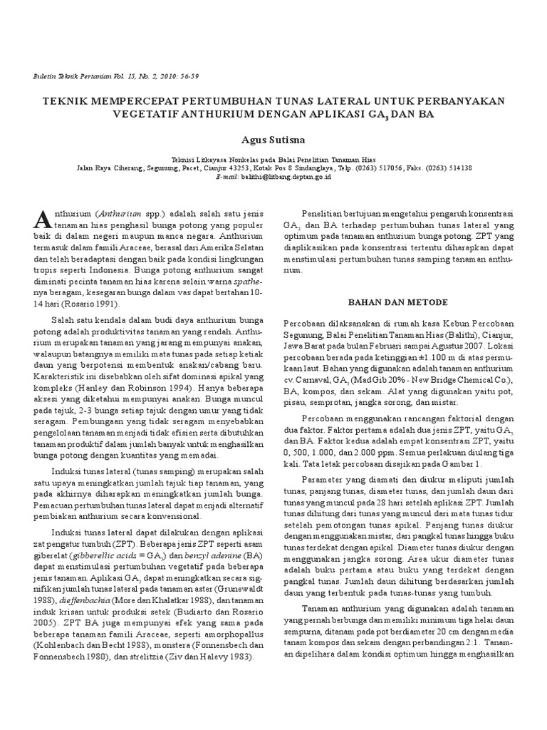 Teknik Mempercepat Pertumbuhan Tunas Lateral Untuk Perbanyakan Vgetatif ...