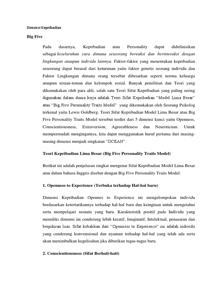 Dimensi Kepribadian | PDF | Karier & Perkembangan | Pengembangan Diri