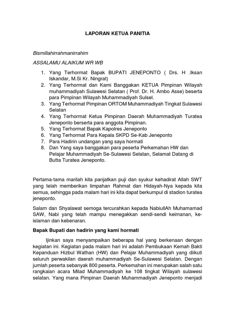 Laporan Ketua Panitia | PDF