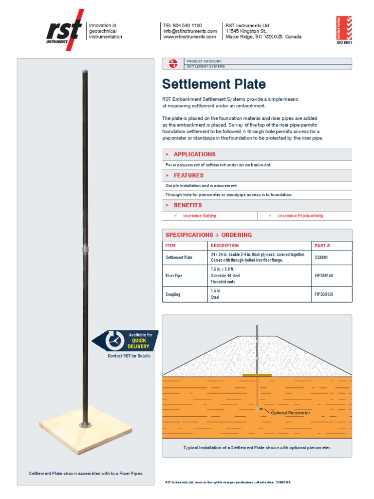 Settlement Plate SSB0010B | PDF | Pipe (Fluid Conveyance) | Engineering
