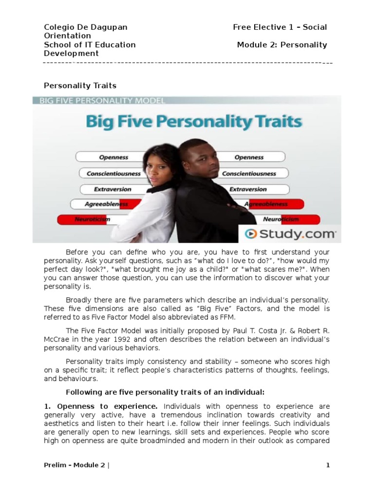 Module 2 Personality Traits 3 | PDF | Id | Extraversion And Introversion