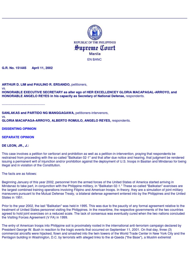 Lim Vs Executive Sec | PDF | Treaty | Jurisdiction