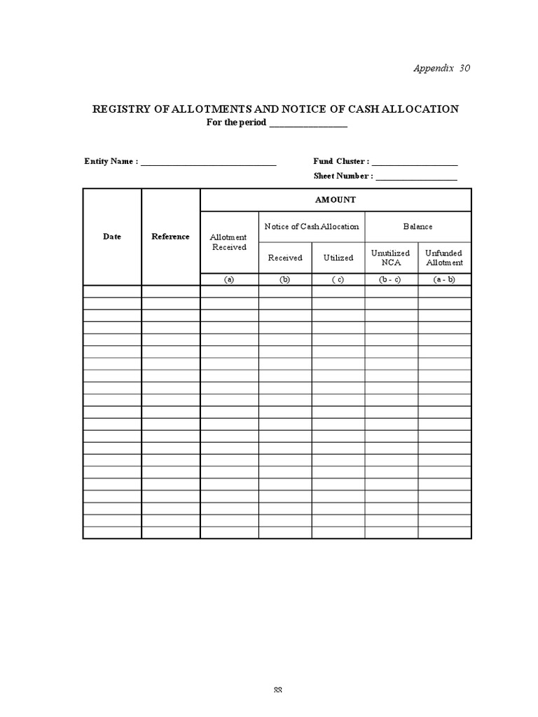 Registry of Allotments and Notice of Cash Allocation: For The Period | PDF