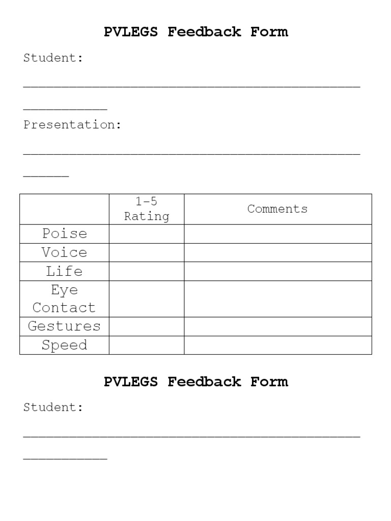 Pvlegs Feedback Form | PDF | Business