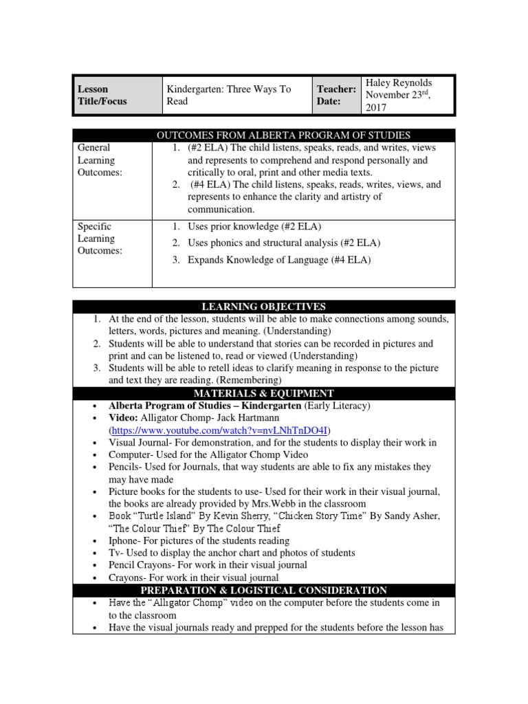 Three Ways To Read Lesson Plan | PDF | Reading (Process) | Classroom