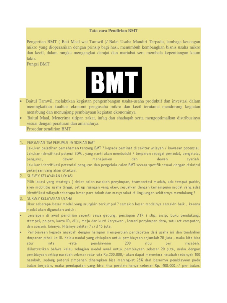 Tata Cara Pendirian BMT | PDF