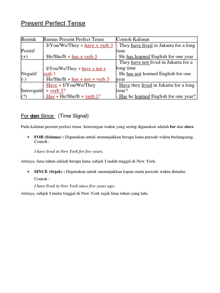 RUMUS Present Perfect Tense | PDF