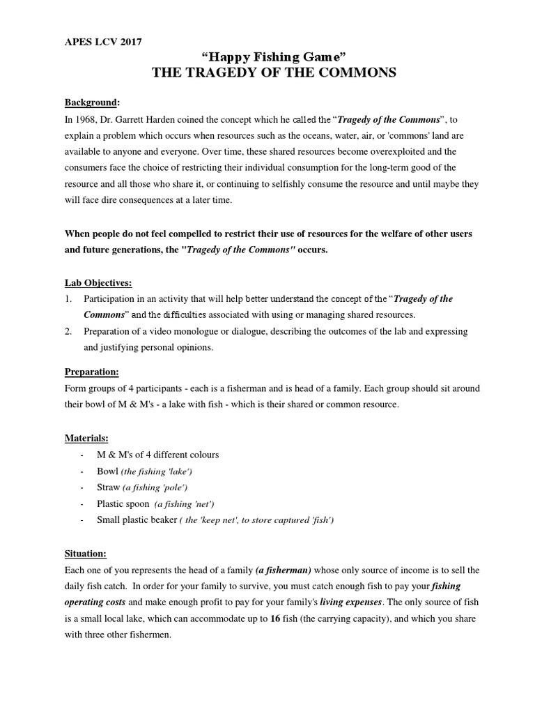 Tragedy of the Commons Fishing Lab | PDF | Economies | Economy (General)
