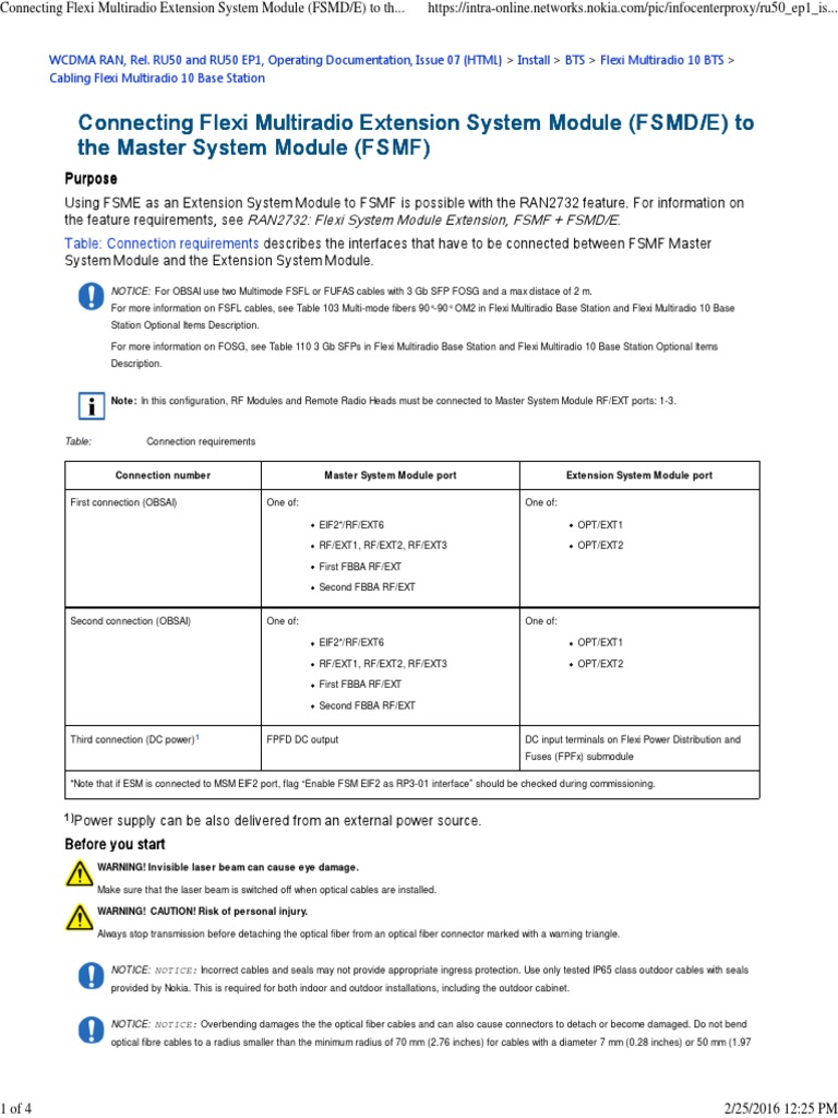Connecting Flexi Multiradio Extension System Module (FSMD - E) To The Master System Module (FSMF ...