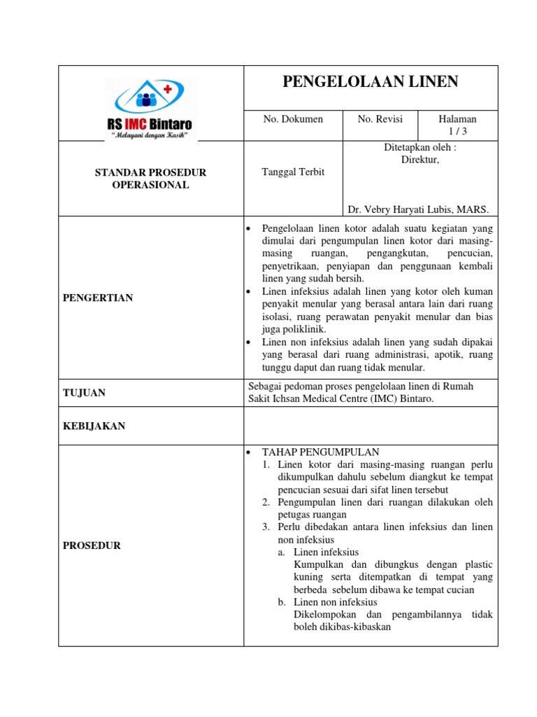 Sop Pengelolaan Linen | PDF