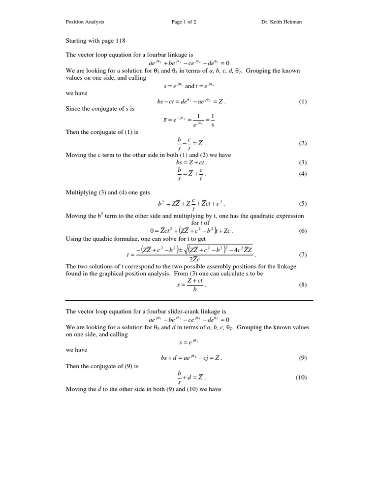 Position Analysis Lecture Note (Theory of Machines) | PDF | Quadratic ...
