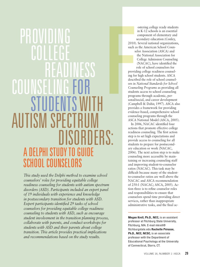 Providing College Readiness Counselingfor Students With Autism Spectrum ...