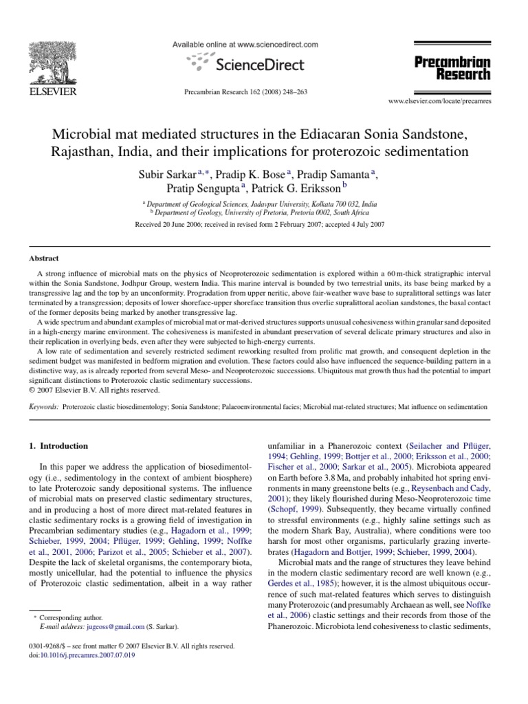 Microbial Mat Mediated Structures in The Ediacaran Sonia Sandstone ...