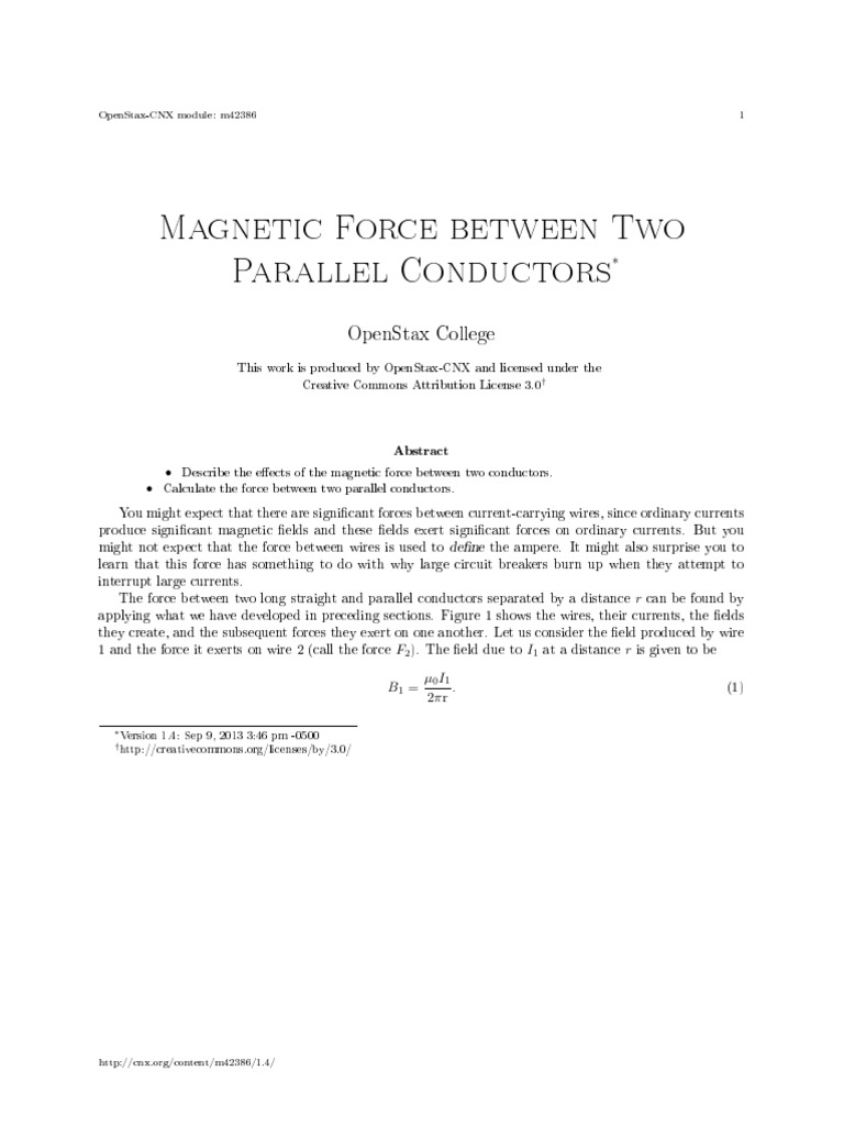 Magnetic Force Between Two Parallel Conductors 4 | PDF | Magnetic Field ...