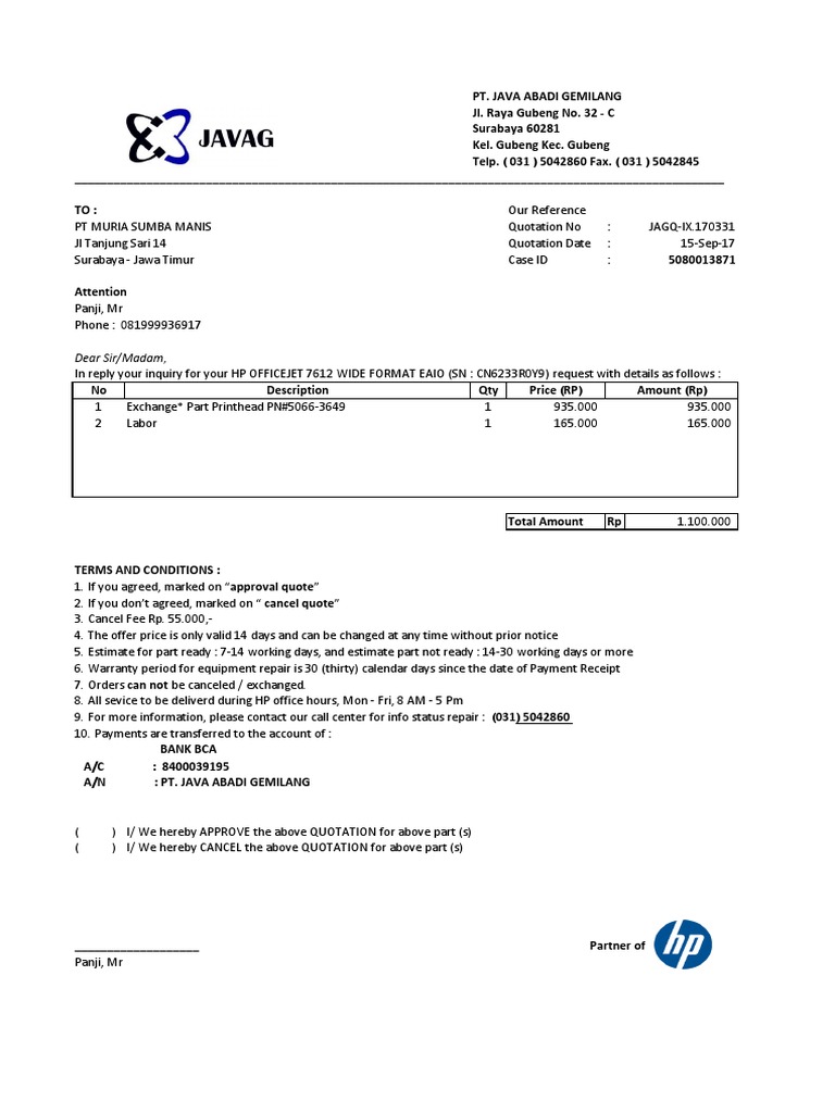 Form Quotation - HP Officejet 7612 | PDF | Business