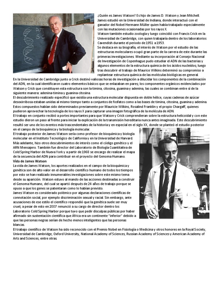Biografía de James Watson y sus aportes | PDF | Francis Crick | James ...