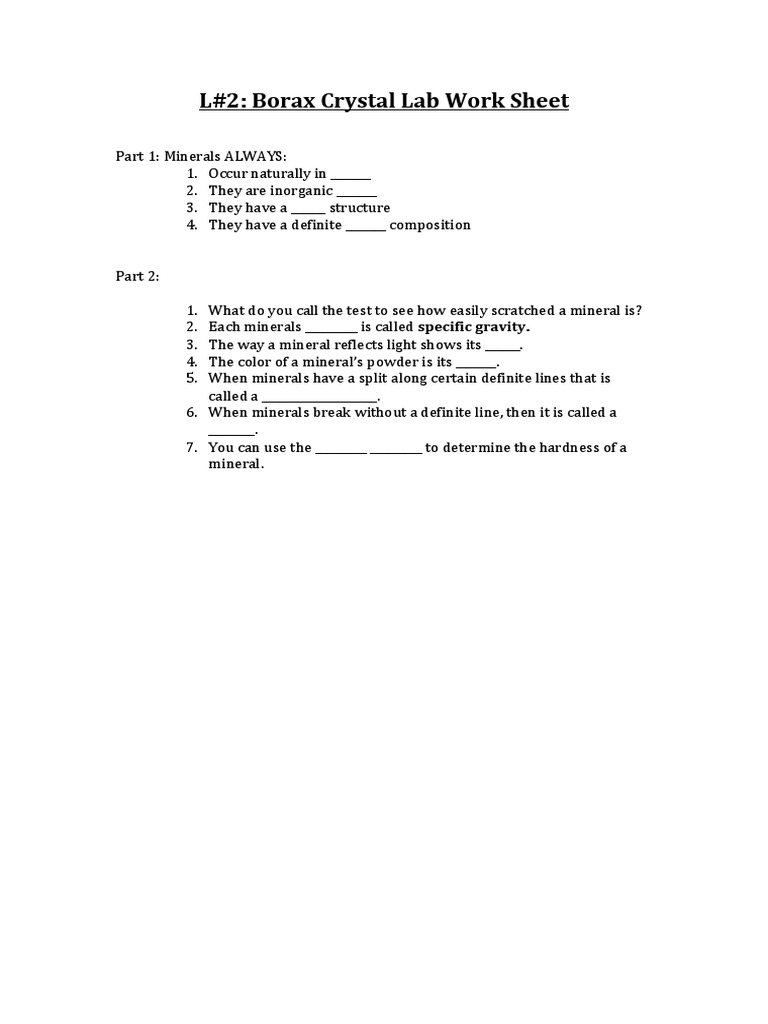 Borax Crystal Lab Worksheet | PDF