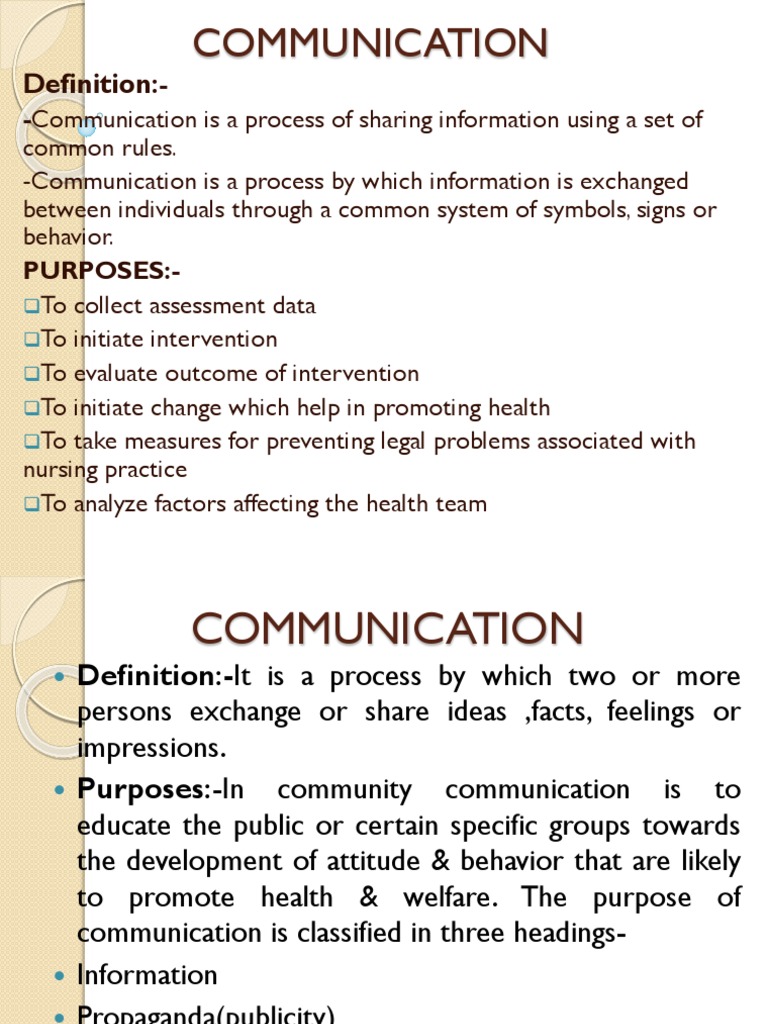Definition:-: - Communication Is A Process of Sharing Information Using ...
