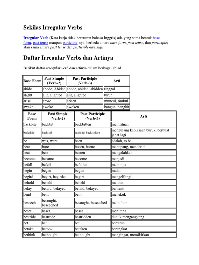 Irregular Verbs | PDF