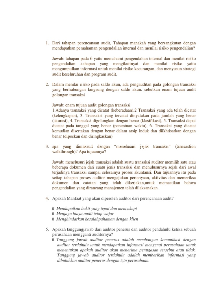 Pertanyaan Kritis dalam Perencanaan Audit | PDF | Bisnis | Pengelolaan ...