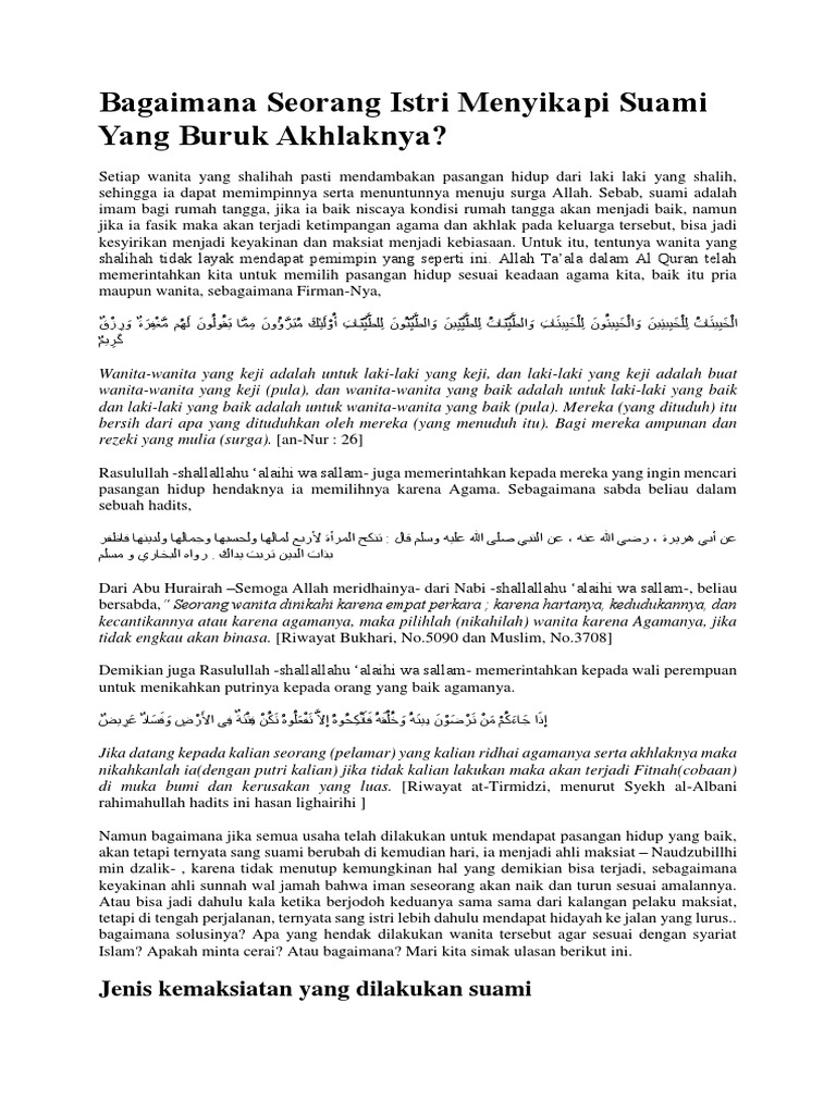 Sikap Istri pada Suami Buruk Akhlak | PDF