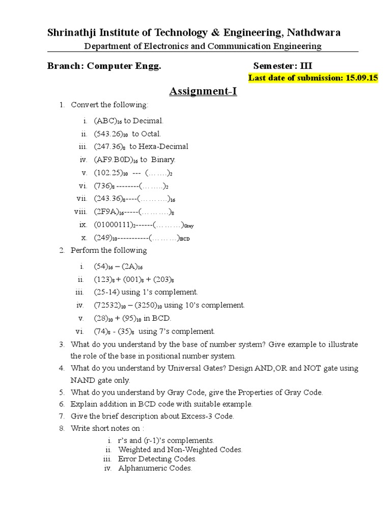 Assignment-I: Shrinathji Institute of Technology & Engineering ...