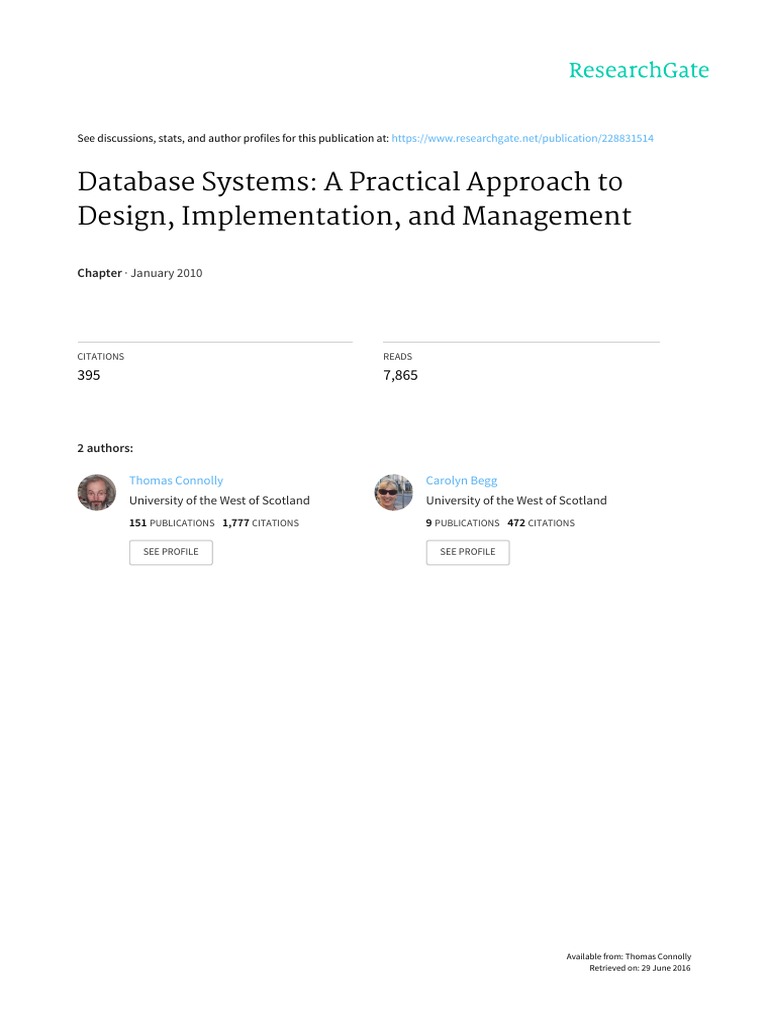 Database Systems A Practical Approach To Design Im | PDF | Databases ...