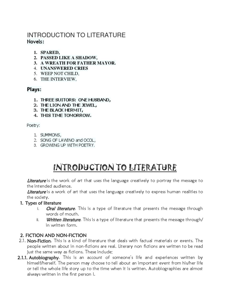 Introduction To Literature | PDF | Plot (Narrative) | Poetry